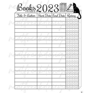 Printable Book Log Template for Bookworms Black Cat Book Log Digital ...