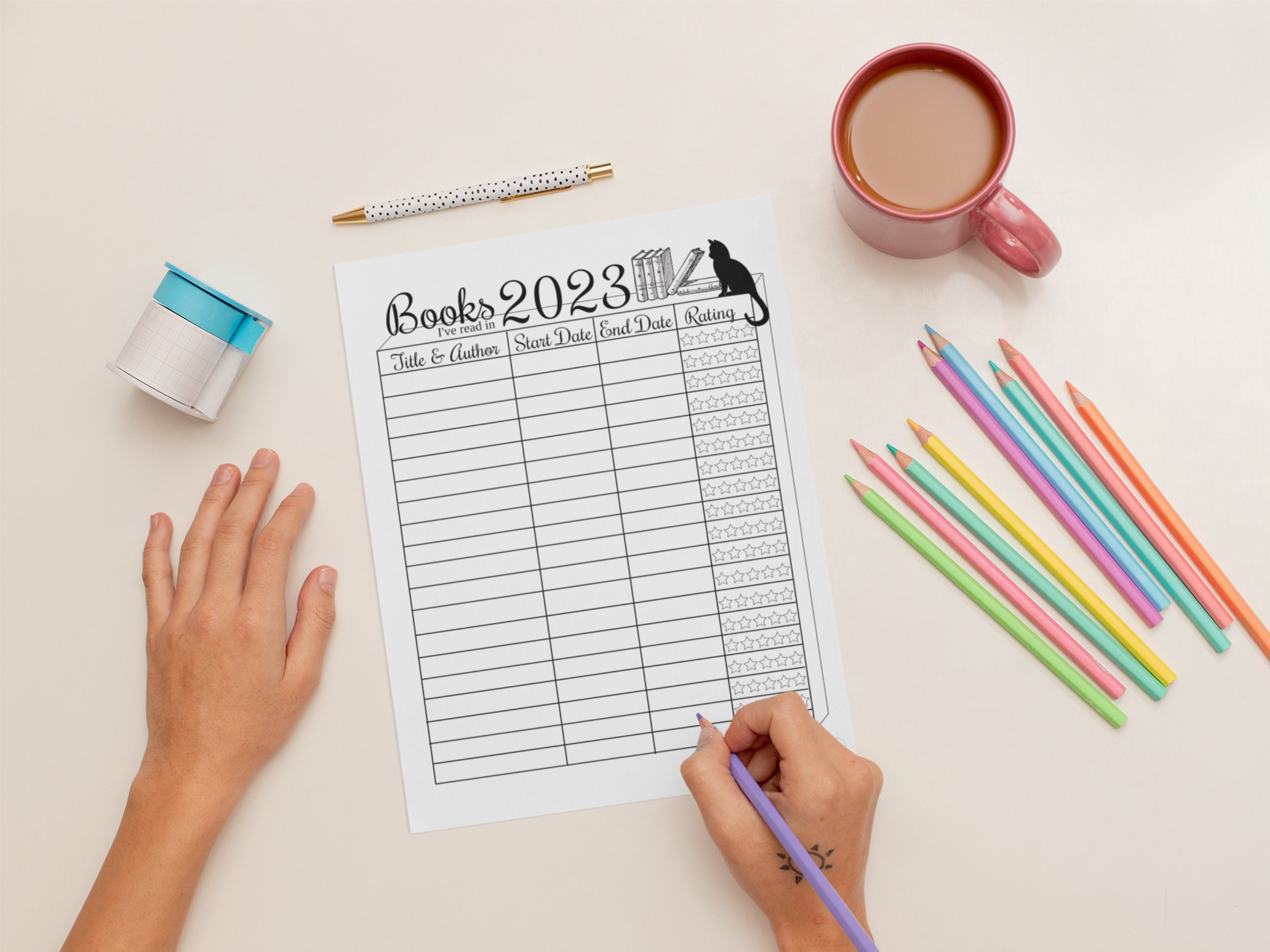 Printable Book Log Template for Bookworms Black Cat Book Log Digital ...