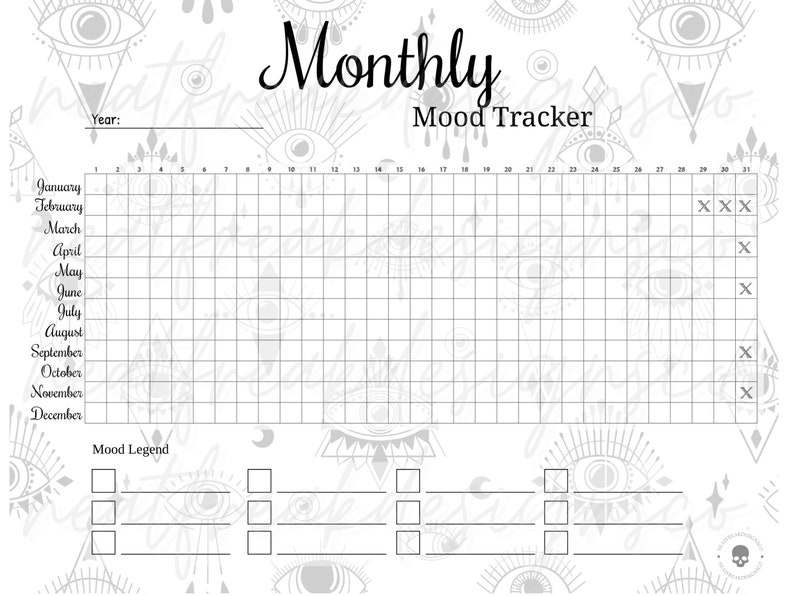 Evil Eye Theme Mood Tracker Printable, Mood Tracker Template, Mood ...