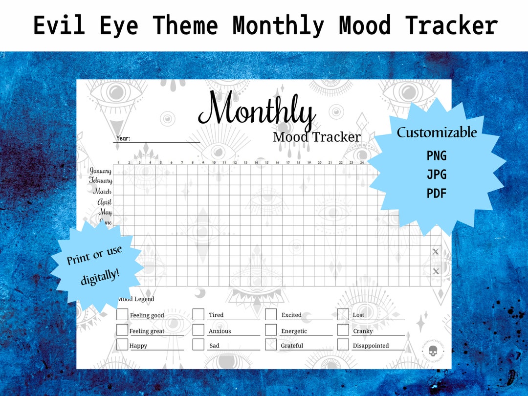 Evil Eye Theme Mood Tracker Printable, Mood Tracker Template, Mood ...