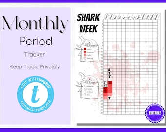 Period Tracker, Shark Week Tracker, Digital Download, Printable ...