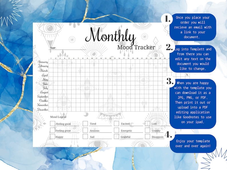 Evil Eye Theme Mood Tracker Printable, Mood Tracker Template, Mood ...