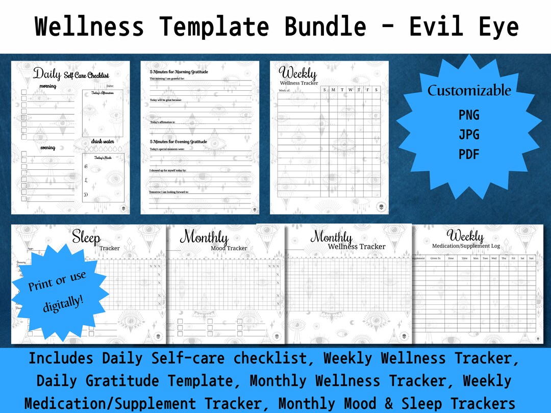Evil Eye Wellness Planner Bundle Printable Daily, Weekly, Monthly ...