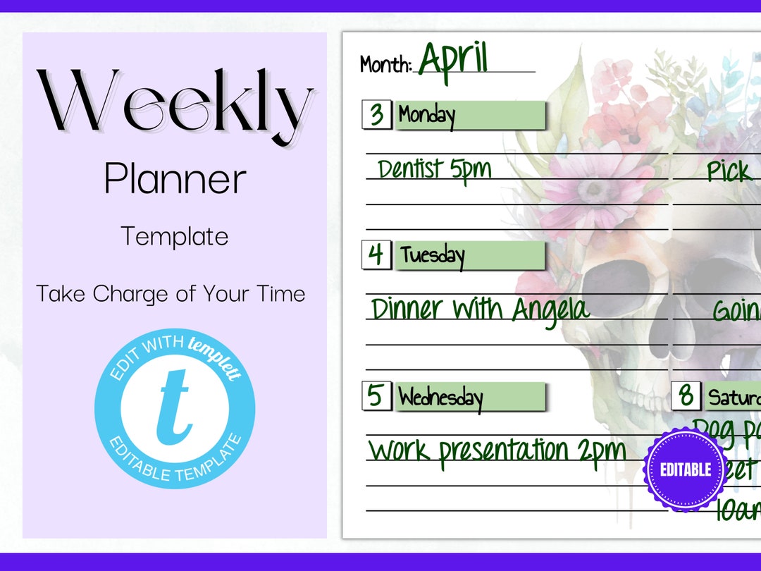 Spring Skull Weekly Planner, Stay Organized Printable & Digital Formats ...