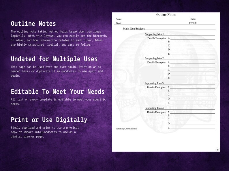 Outline Method Note Taking Template Digital Download Note Taking ...