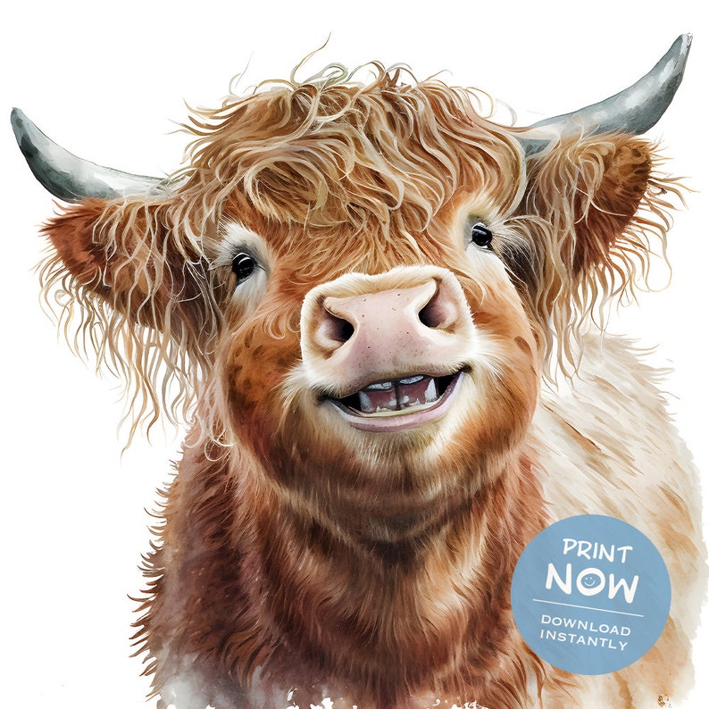 Happy Highland Cow Printable Watercolor Illustration Baby - Etsy