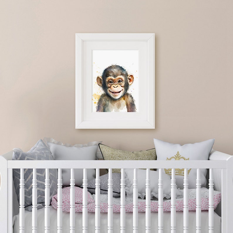 Happy Baby Chimp Printable Watercolor Painting Nursery Decor Printable ...