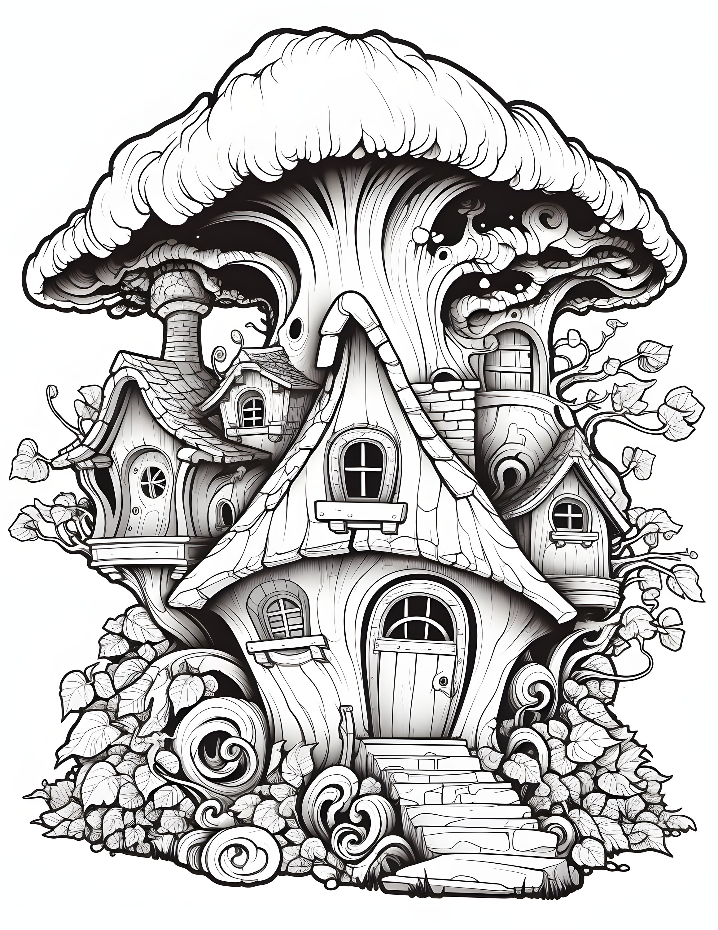 Mushroom Houses Coloring Book Printable PNG/PDF Coloring - Etsy