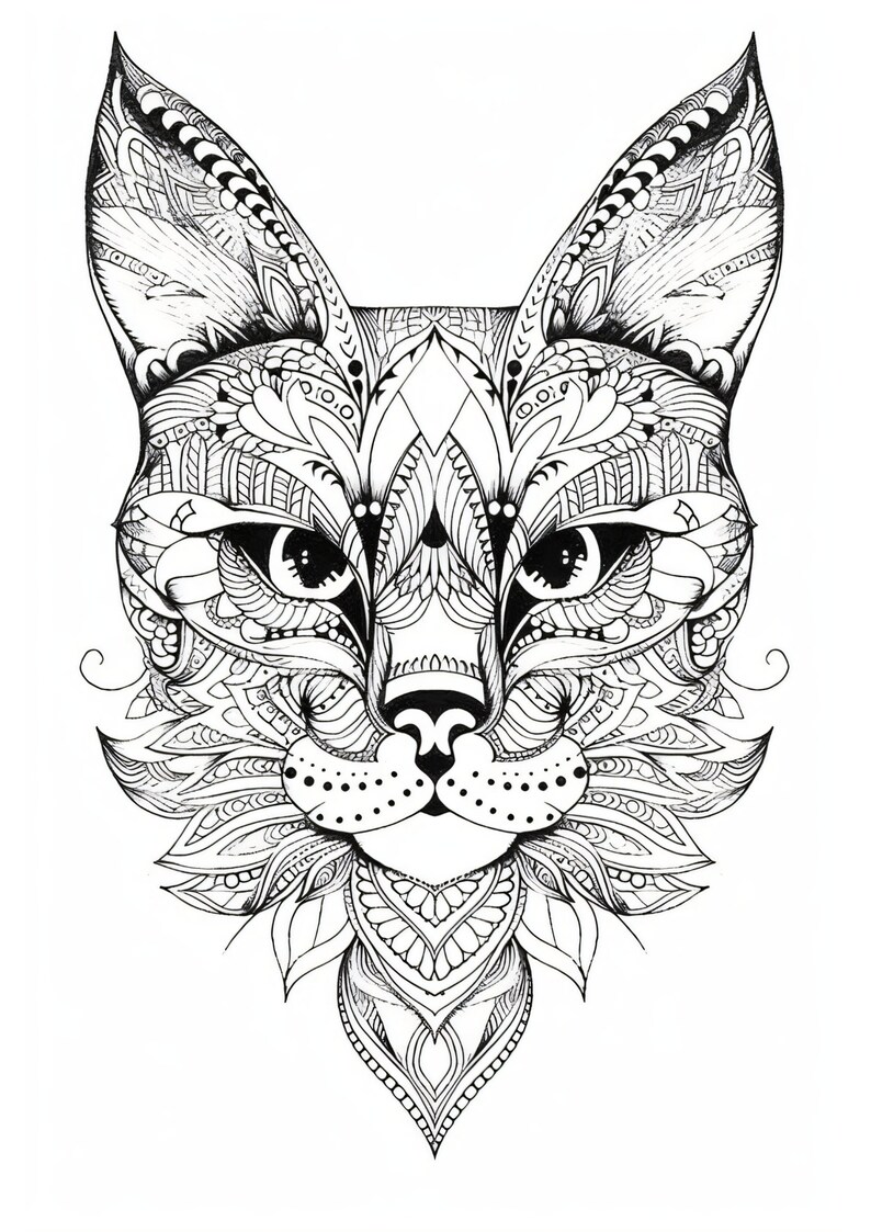 Adult Colouring Book Mandala Cats 50 Digital Coloring Pages (printable ...