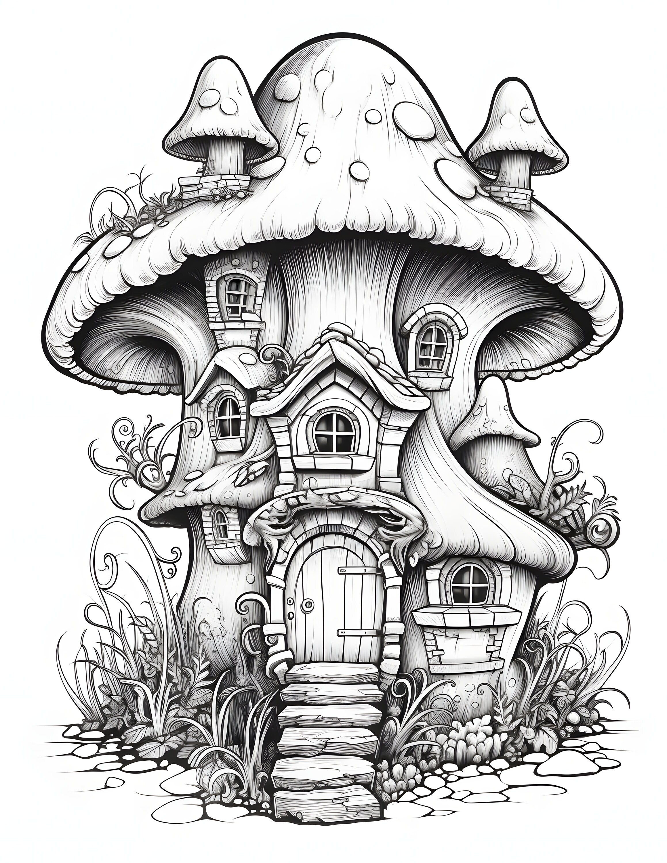 Mushroom Houses Coloring Book Printable PNG/PDF Coloring - Etsy