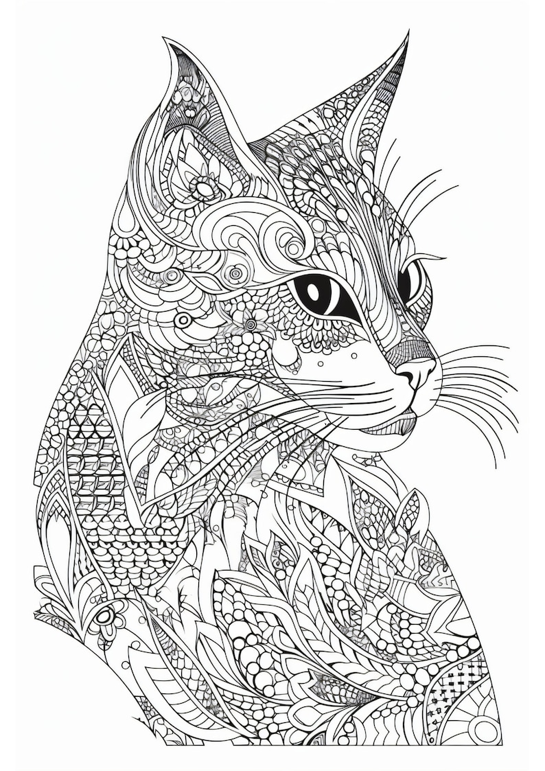 Adult Colouring Book Mandala Cats 50 Digital Coloring Pages (printable ...