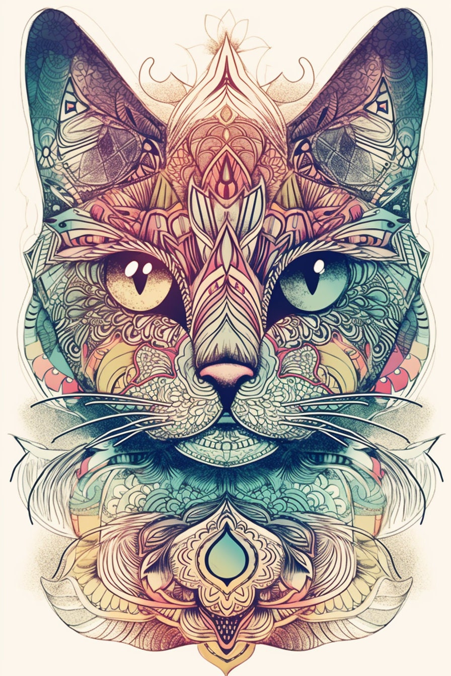 Adult Colouring Book Mandala Cats 50 Digital Coloring Pages (printable ...