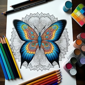 Adult Colouring Book Mandala Butterflies 50 Digital Coloring Pages ...