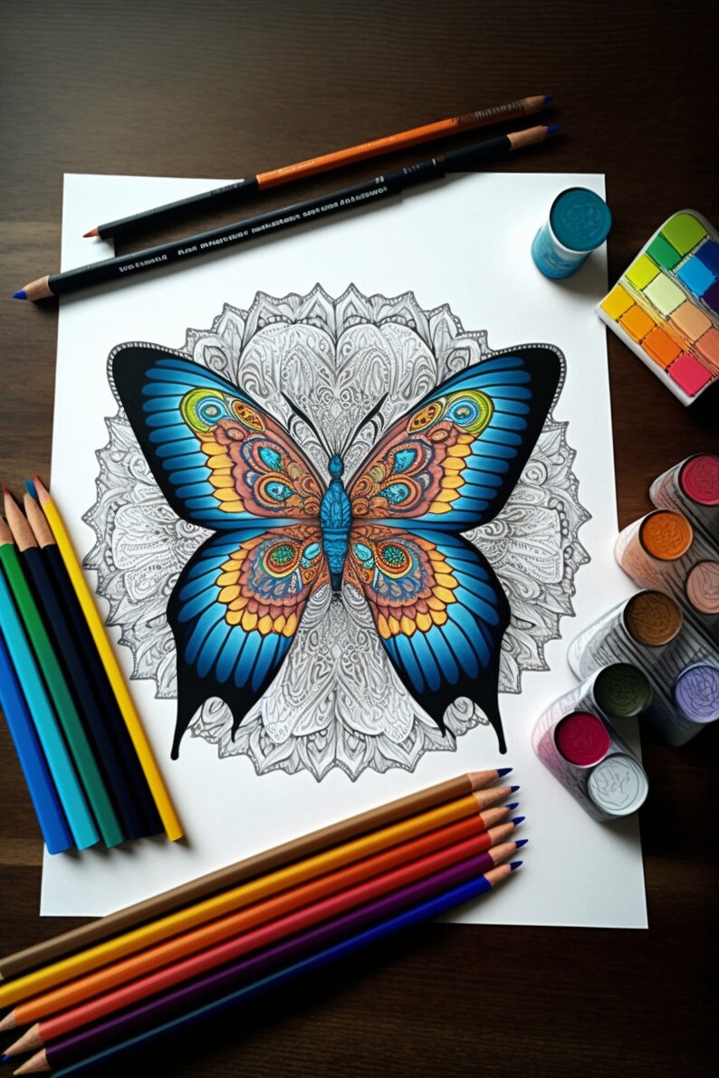 Adult Colouring Book Mandala Butterflies 50 Digital Coloring Pages ...