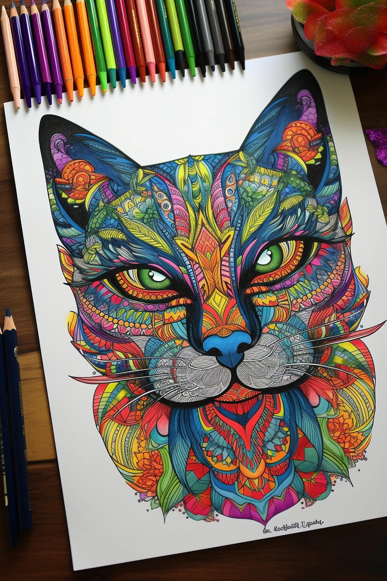 Adult Colouring Book Mandala Cats 50 Digital Coloring Pages (printable ...