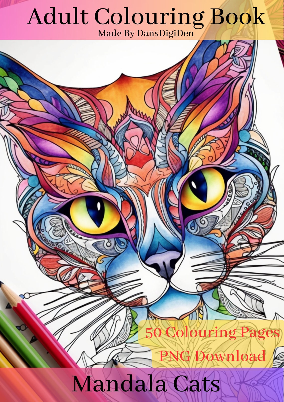 Adult Colouring Book Mandala Cats 50 Digital Coloring Pages - Etsy