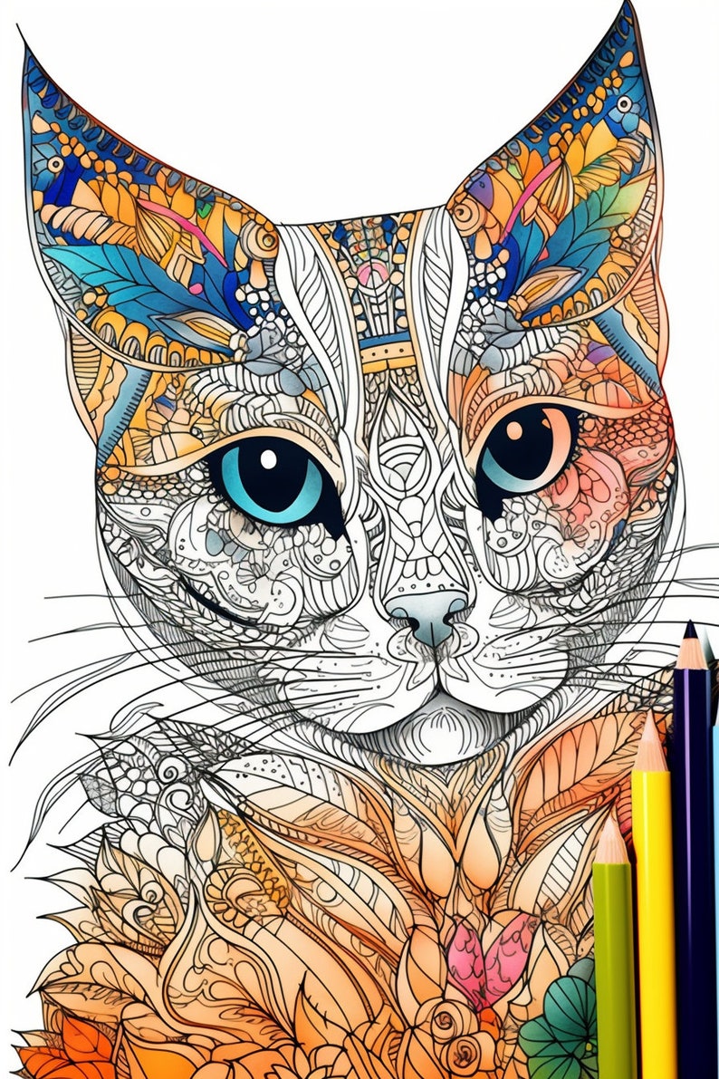 Adult Colouring Book Mandala Cats 50 Digital Coloring Pages (printable ...