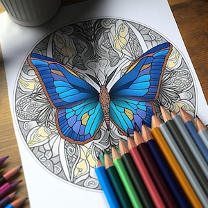 Adult Colouring Book Mandala Butterflies 50 Digital Coloring Pages ...