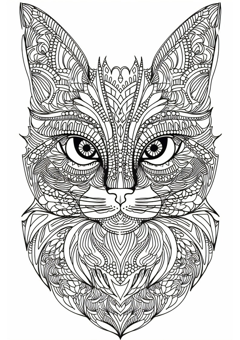 Adult Colouring Book Mandala Cats 50 Digital Coloring Pages - Etsy