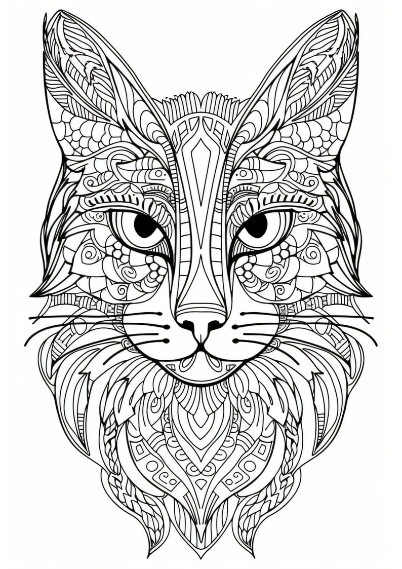 Adult Colouring Book Mandala Cats 50 Digital Coloring Pages - Etsy