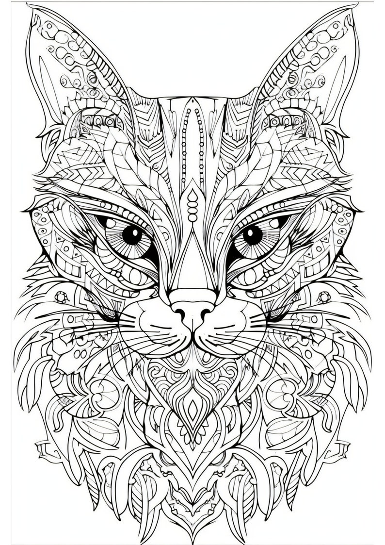 Adult Colouring Book Mandala Cats 50 Digital Coloring Pages (printable ...