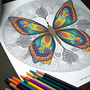 Adult Colouring Book Mandala Butterflies 50 Digital Coloring Pages ...