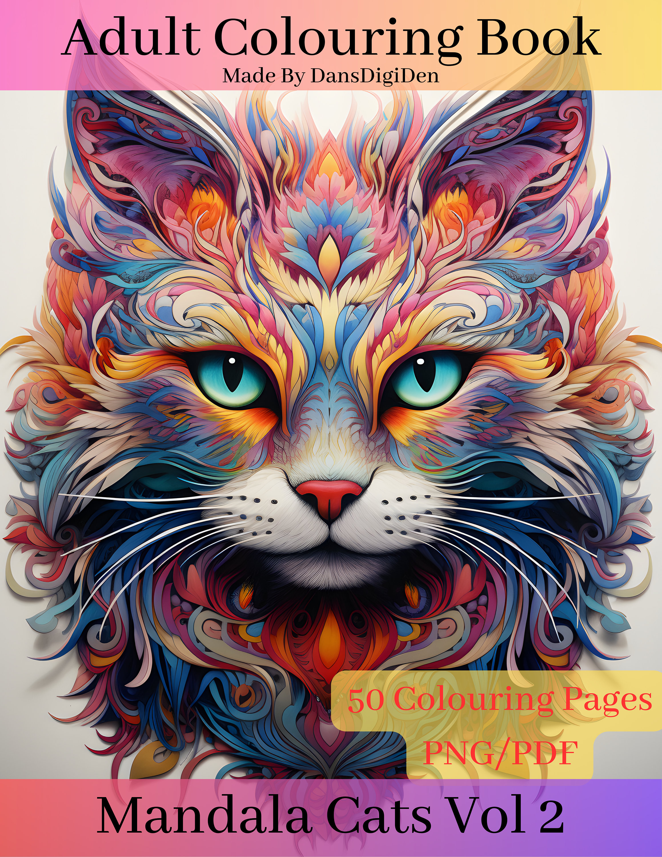 Adult Colouring Book Mandala Cats Vol 2 50 Digital Coloring Pages ...