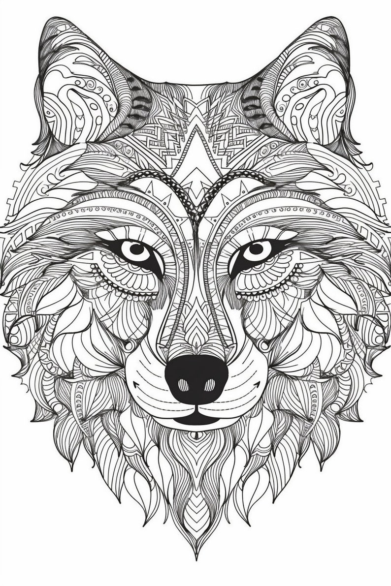 Adult Colouring Book Mandala Wolfs 50 Digital Coloring Pages (printable ...