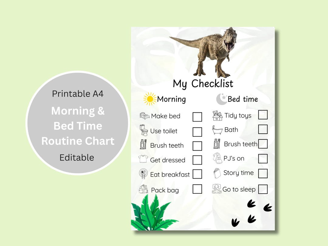 Dinosaur Morning and Bed Time Routine Chart, Printable Kids Routine ...
