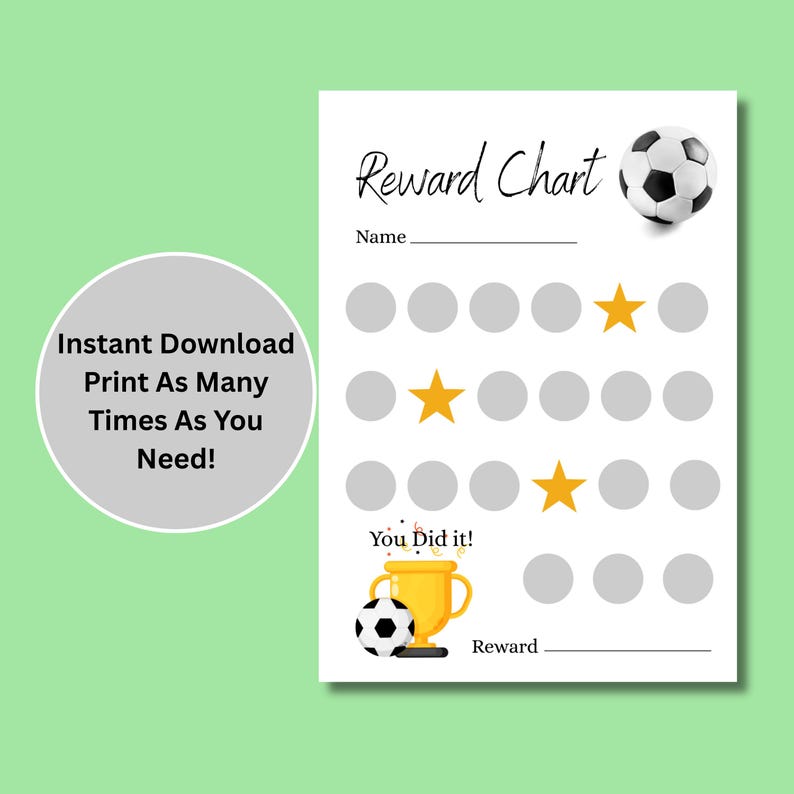 Football Reward Chart Printable , Boys Behavior Tracker A4/US Letter ...