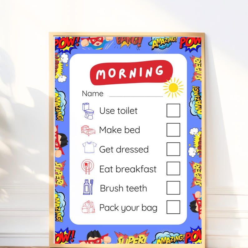 Super Hero Morning Routine Chart Printable, Kids Routine Checklist ...