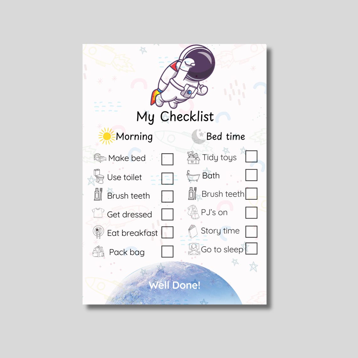 Space Morning & Bedtime Routine Chart, Kids Checklist Printable PDF - Etsy