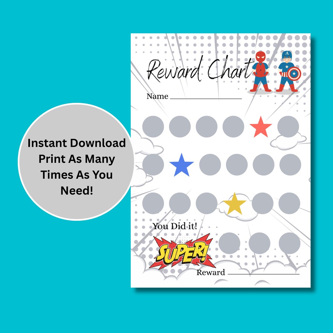 Super Hero Reward Chart Printable , Boys Behavior Tracker A4/US Letter ...