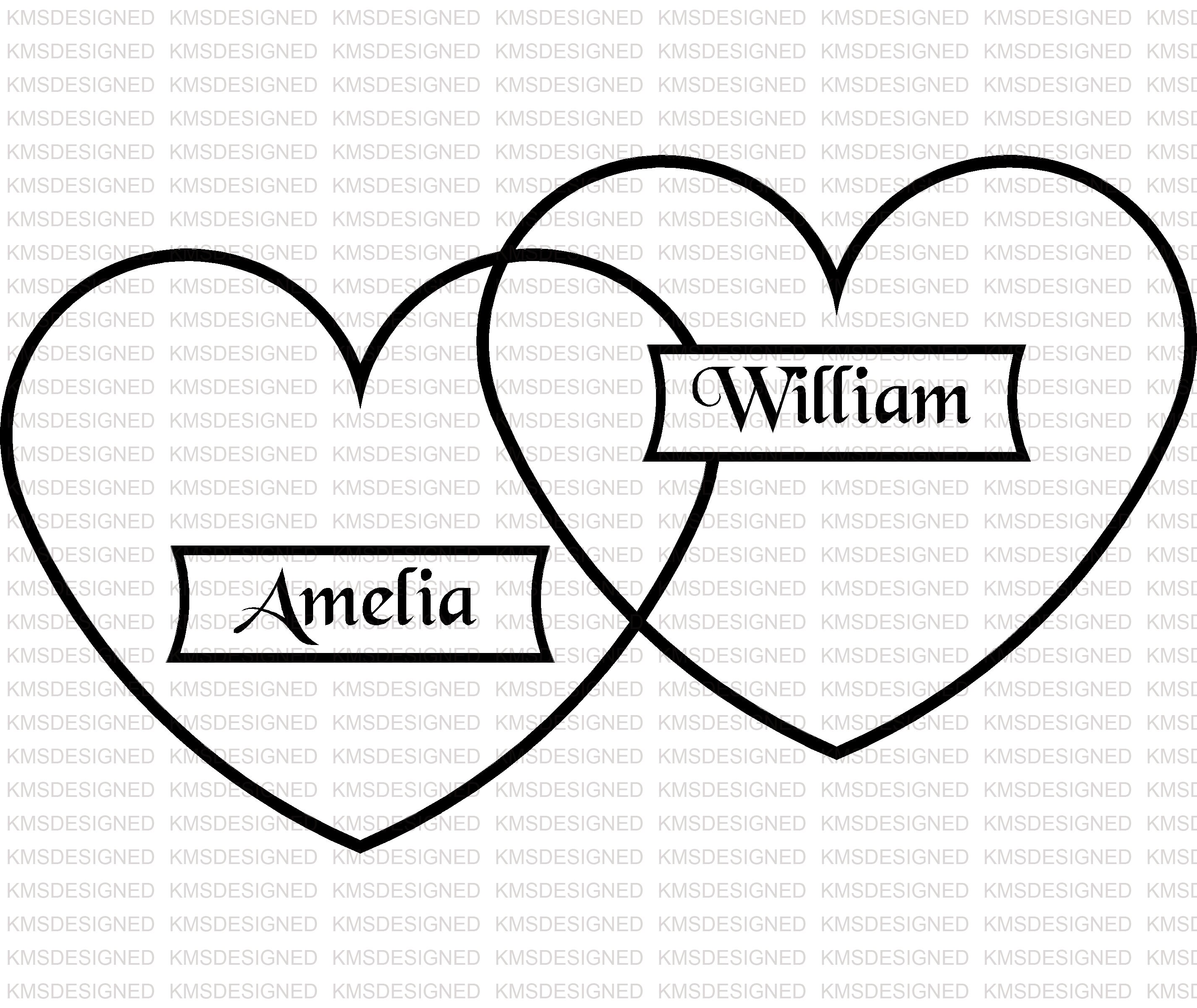 Personalized Connected Hearts SVG, Hearts With Names, Valentine SVG ...