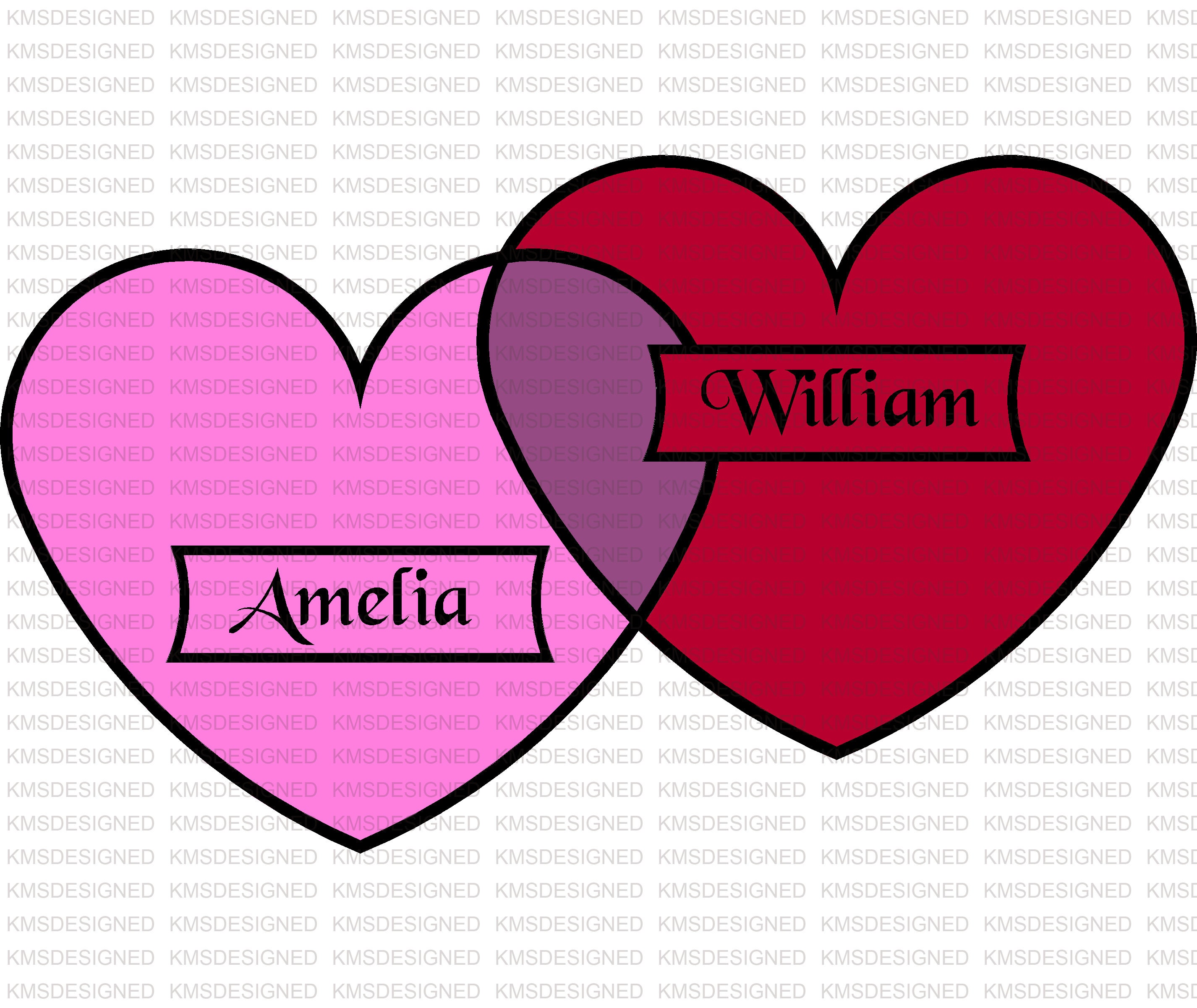 Personalized Connected Hearts SVG, Hearts With Names, Valentine SVG ...