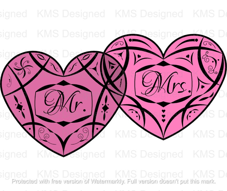 Corazones conectados SVG, Corazones con Sr. y Sra., Scrollwork, SVG en ...
