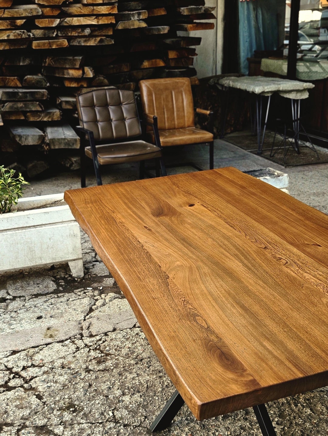 Large Wood Table, Walnut Wooden Dining Table, Solid Wood Kitchen Table ...