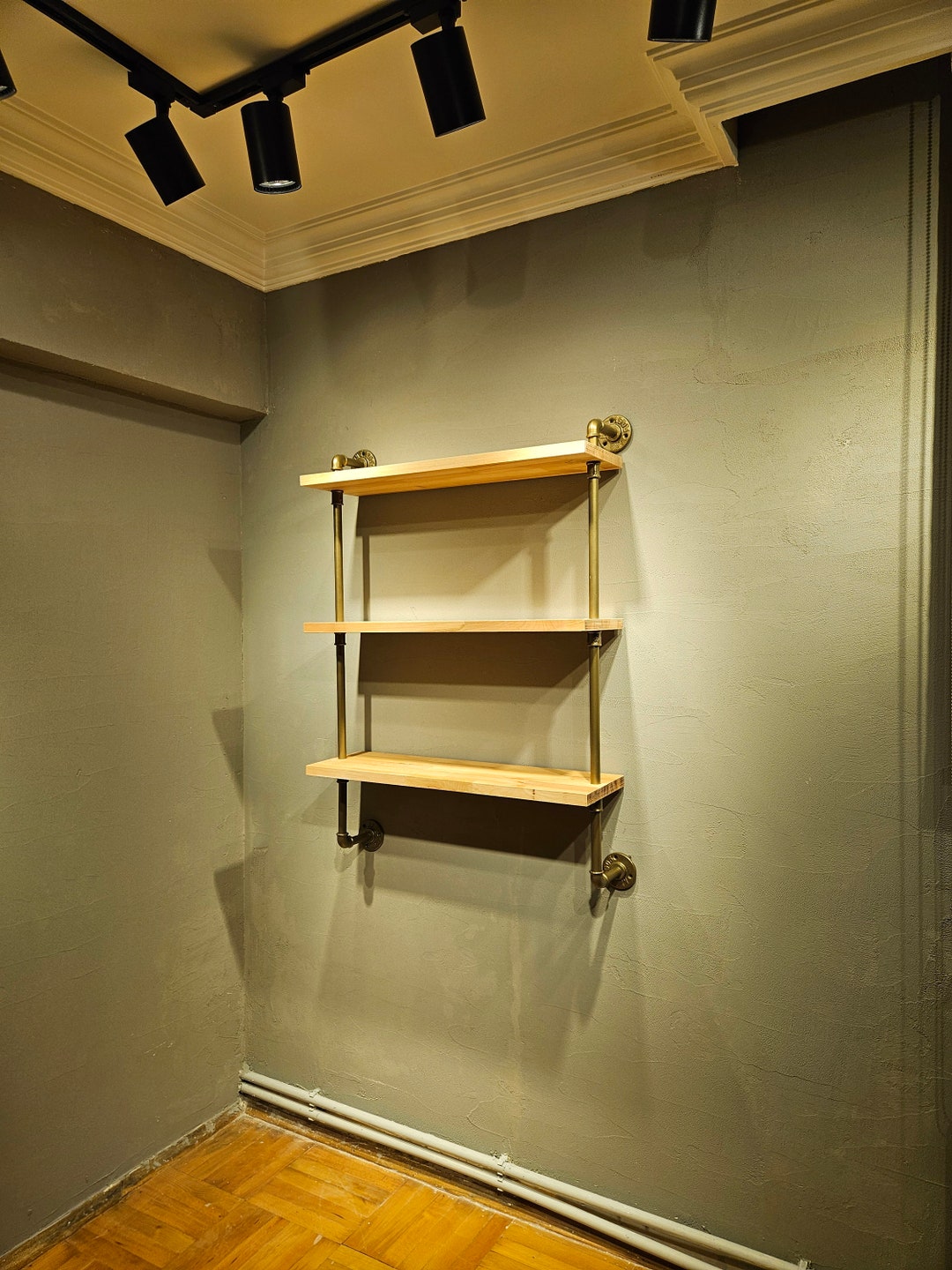 Industrial Solid Wood Pipe Bookshelves, Rustic Pipe Wall Mounted ...