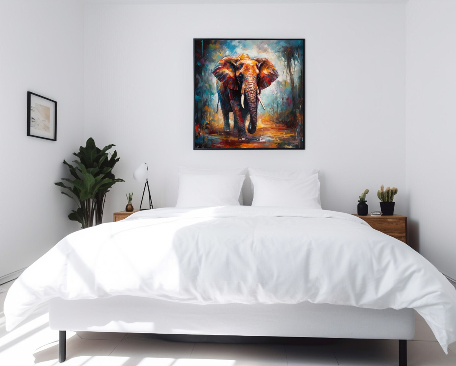 Elephant Oil Painting Original Artwork on Canvas Print Wild Animal ...