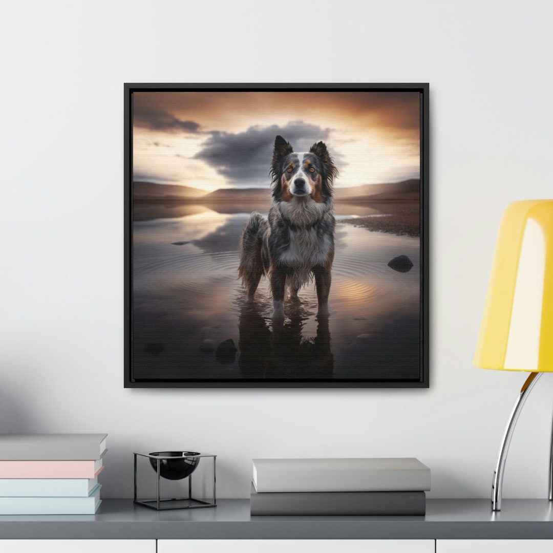 Loyal Dog Standing in a Shallow Lake Gallery Canvas Wraps, Square Frame ...