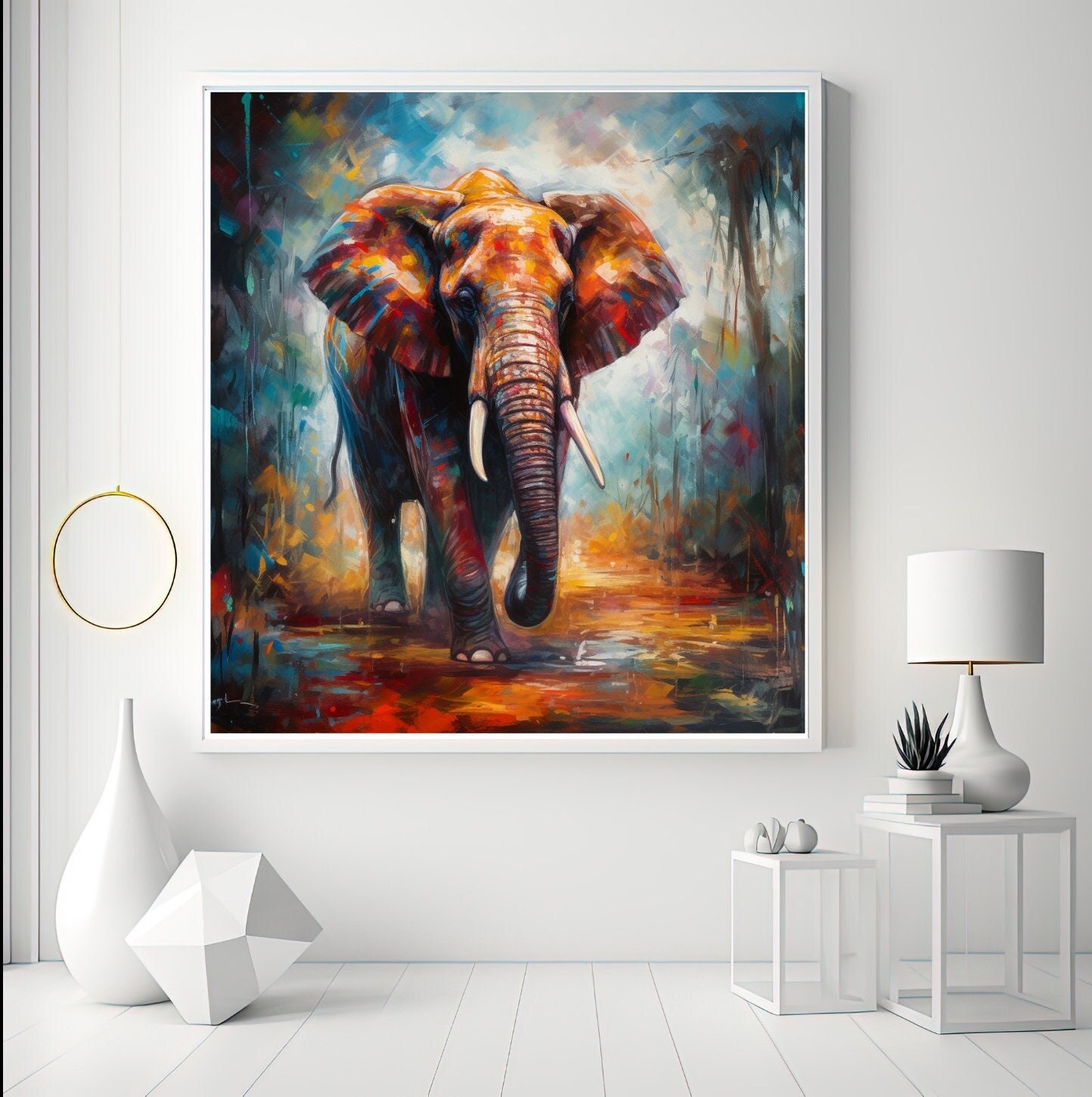 Elephant Oil Painting Original Artwork on Canvas Print Wild Animal ...