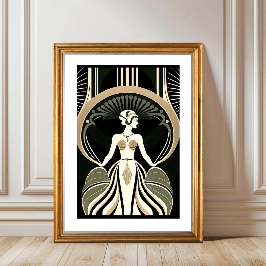 Art Deco Woman Poster – 1920s Glamour, Black & Gold Illustration - Etsy