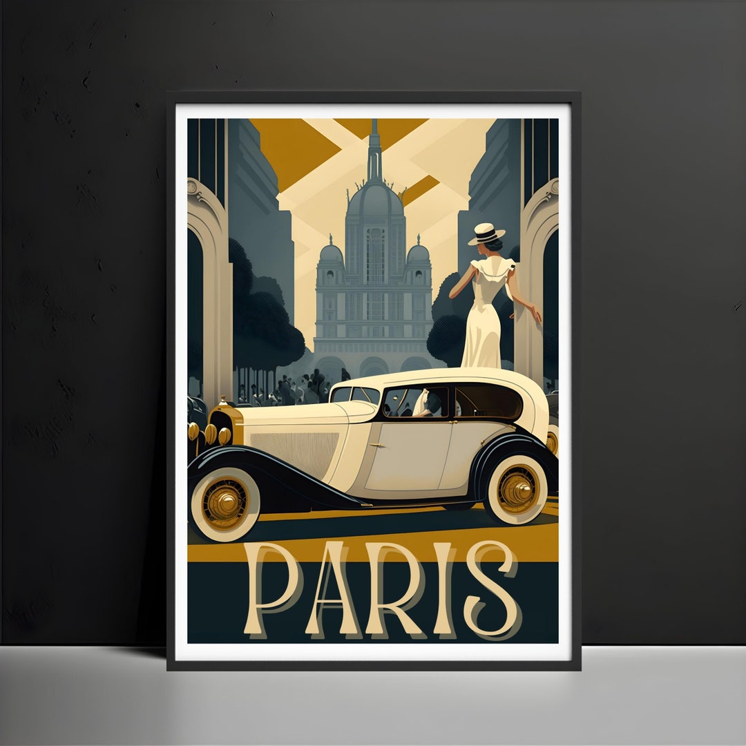 Paris Art Deco Poster: Vintage Car Print, Housewarming Gift - Etsy