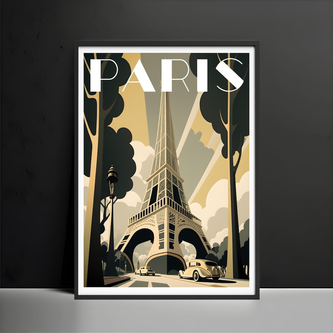 Eiffel Tower Art Deco Print, Vintage Paris Travel Poster - Etsy