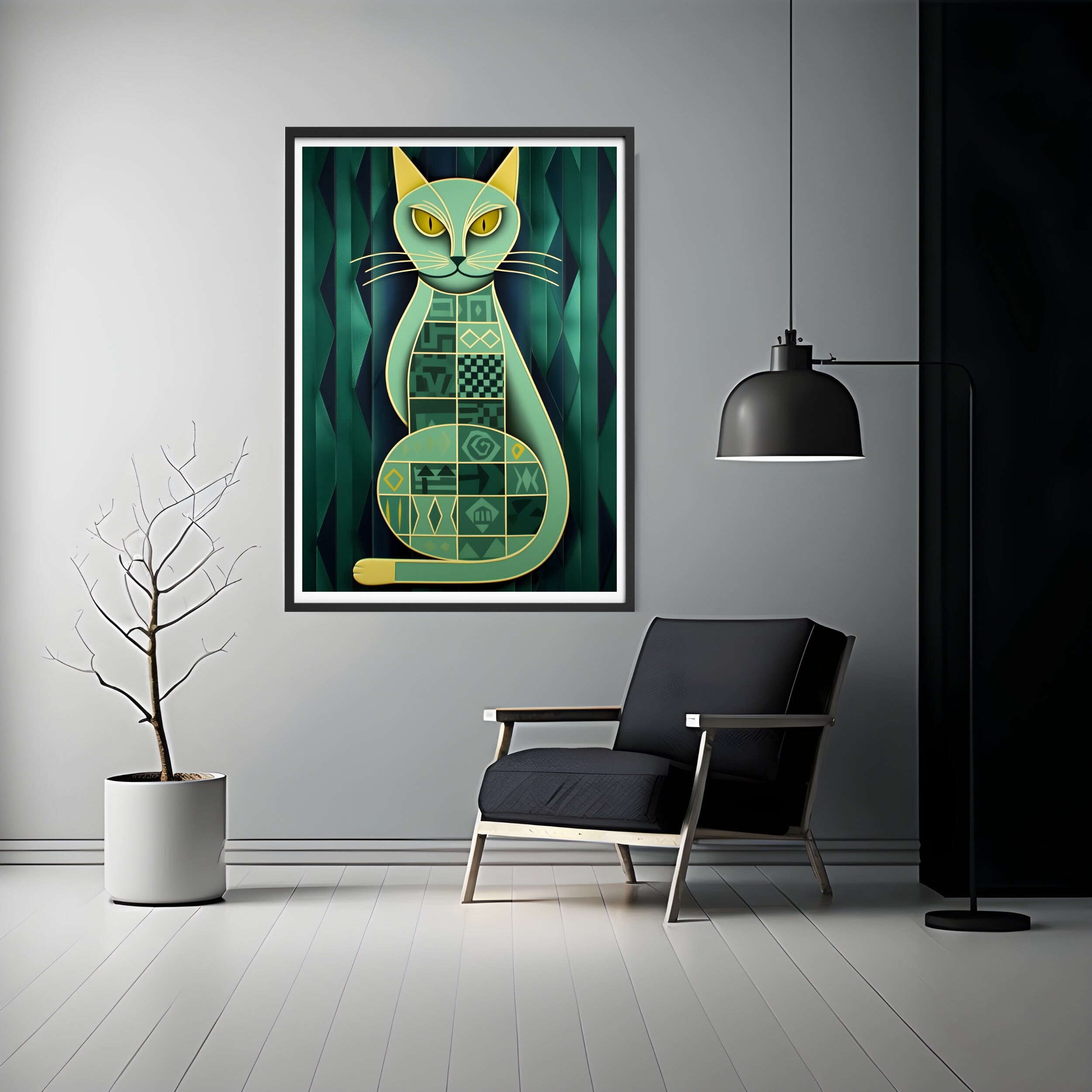 Art Deco Cat Poster Modern Wall Art Deco Print Printable Wall Art Cat ...