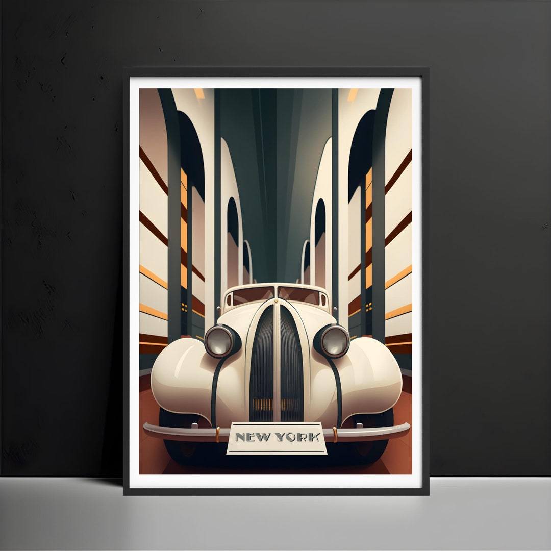 New York Art Deco Prints Wall Decor Vintage Retro Car Poster Art Print ...