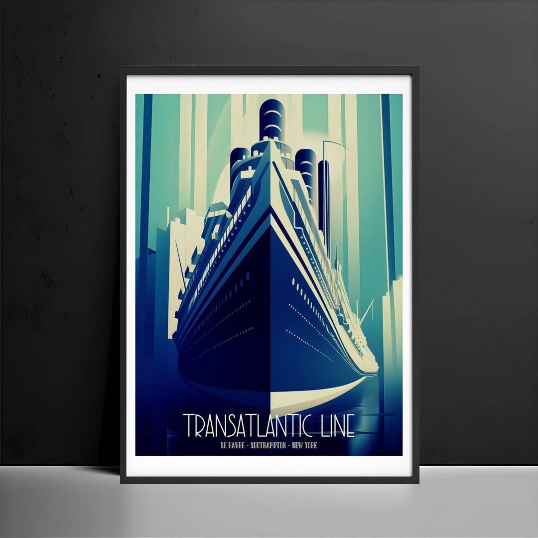 Transatlantic Line Travel Poster Art Prints Wall Decor Vintage Art Deco ...