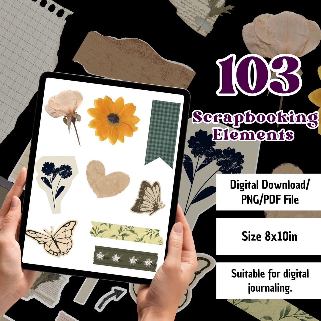 103 Vintage Scrapbooking Elements, Digital Journal Supplies, Printable ...