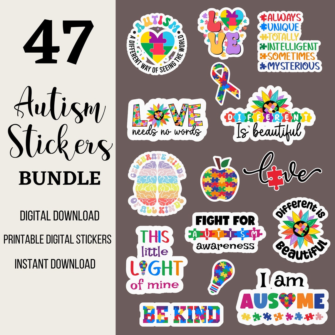 Autism Awareness Printable Stickers,design Bundle,printable Stickers ...