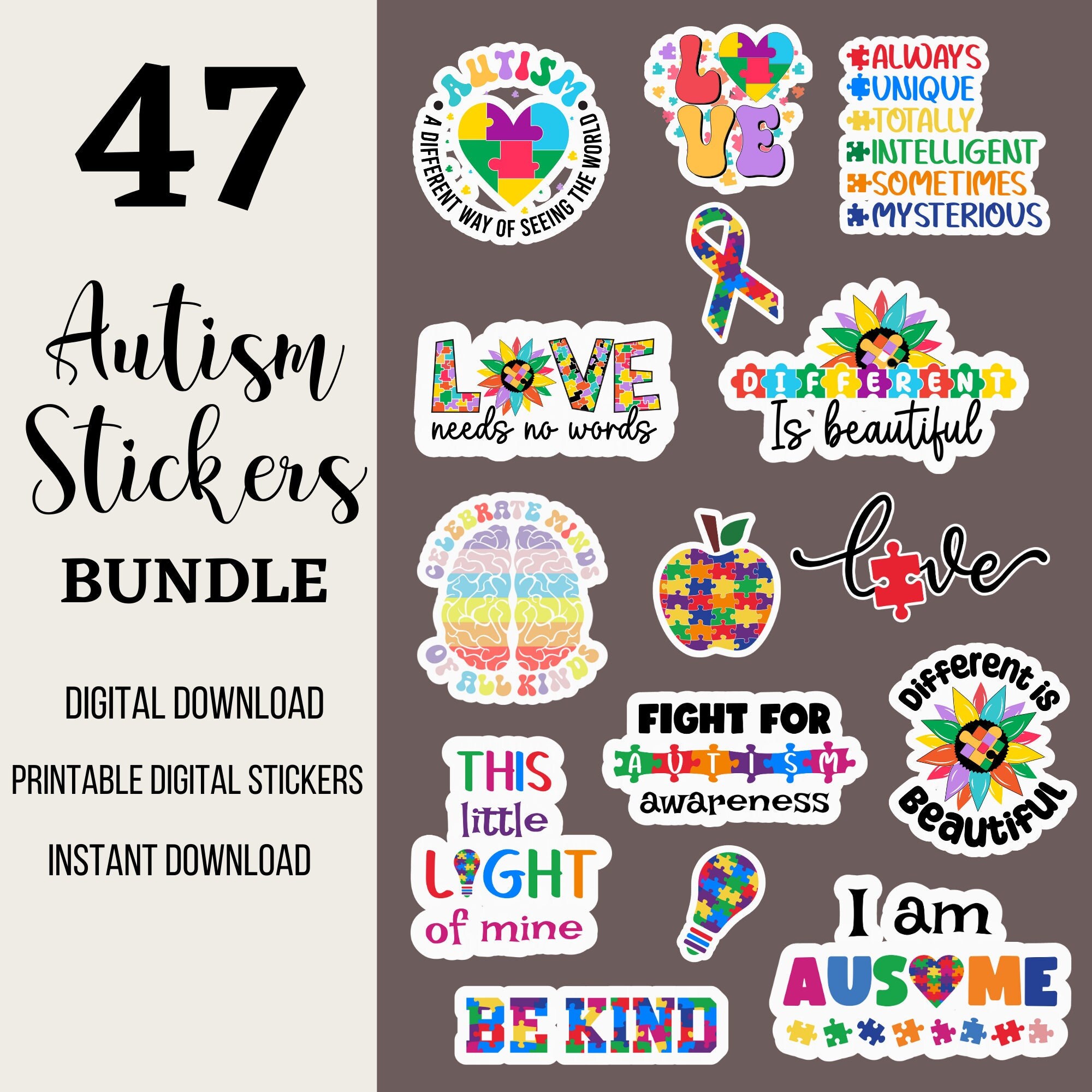 Autism Awareness Printable Stickers,design Bundle,printable Stickers ...